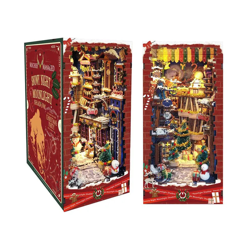 Christmas Snowy Night: Festive LED Shelf Decor Diagon Alley Book Nook